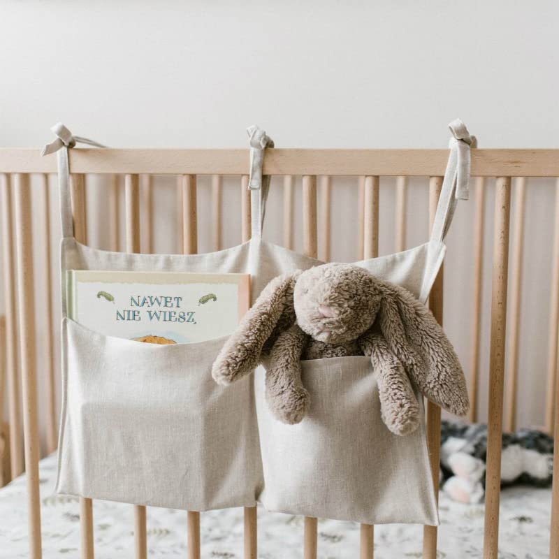 SuXHyez Bedside Caddy Hanging Storage Pocket Baby Cot Pocket Organiser for Holding Bottle Toy Diaper Nursery Dorm Rooms Baby Bed Rails Hanging Storage Bag(Grey