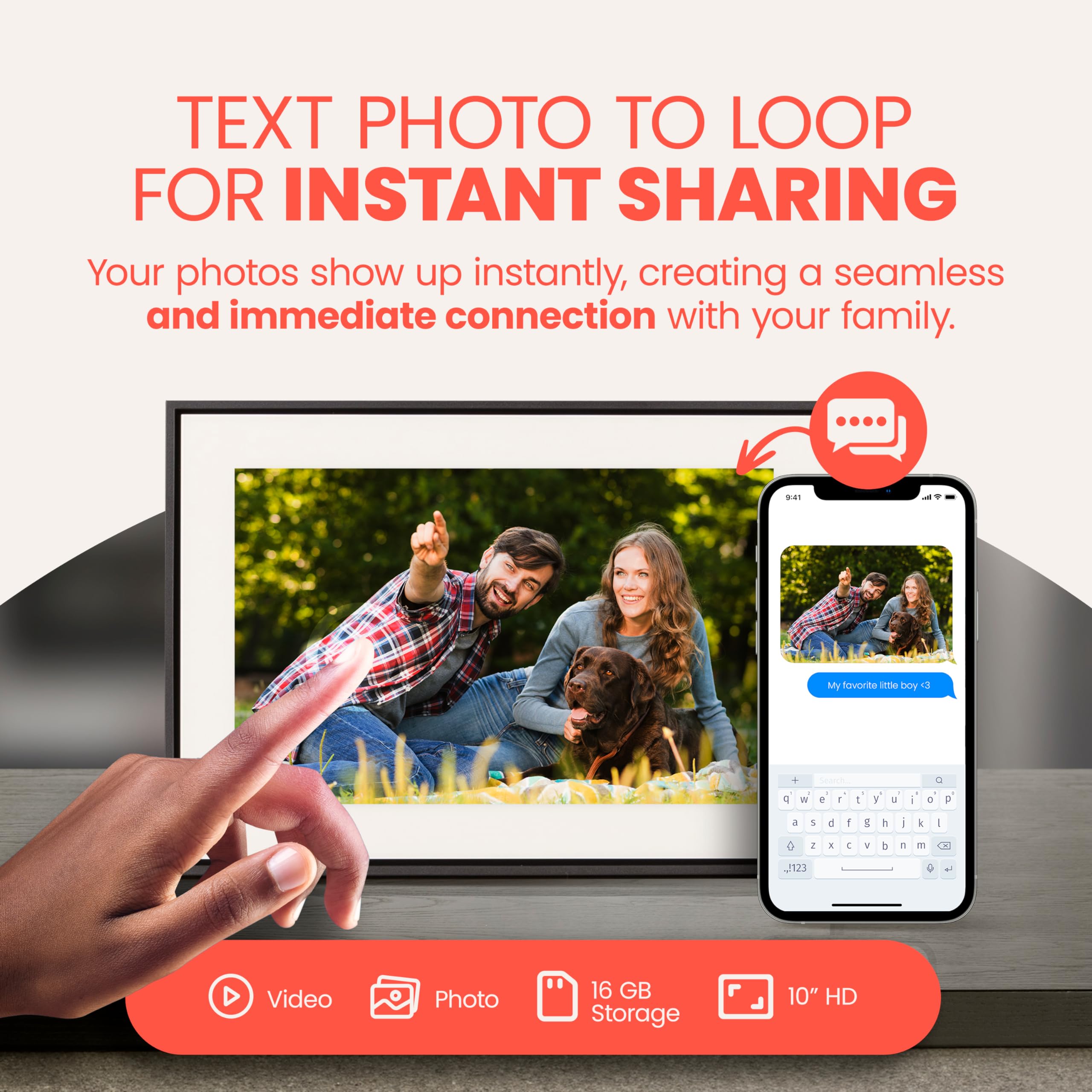 Loop Wi-Fi Digital Picture Frame with Touch Screen, 10-Inch Display, The Only Frame to Offer Text Message Photos Direct to Frame, Easy to use App, Gift to Keep Friends and Family Connected
