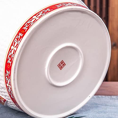 Food Dispenser Retro Ceramic Rice Bucket Cereal Storage Container Chinese Porcelain Grain Dispenser Suitable for Flour, Sugar, Coffee, Rice, Nuts, Snacks, Pet Food, Tea