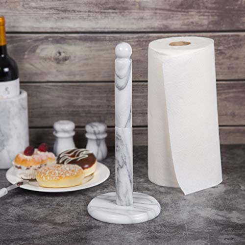 Creative Home Natural Marble Paper Towel Holder Kitchen Towel Dispenser Stand, 5.5" Diam. x 12.5" H, Off-White (Color May Vary)