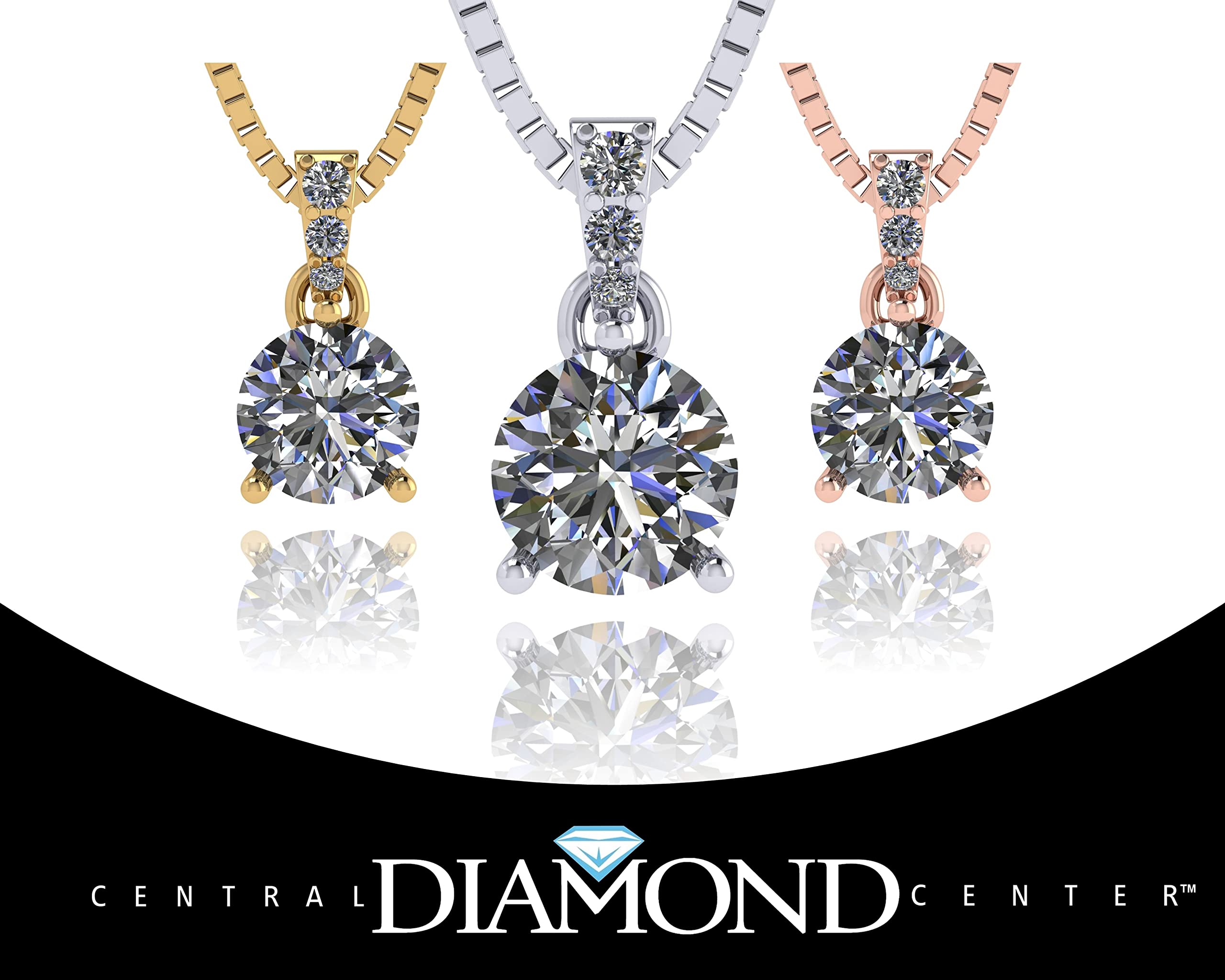 Central Diamond Center 3 Prong Round Solitaire Simulated Diamond Necklace in Sterling Silver & Zirconia - 2.00ct White