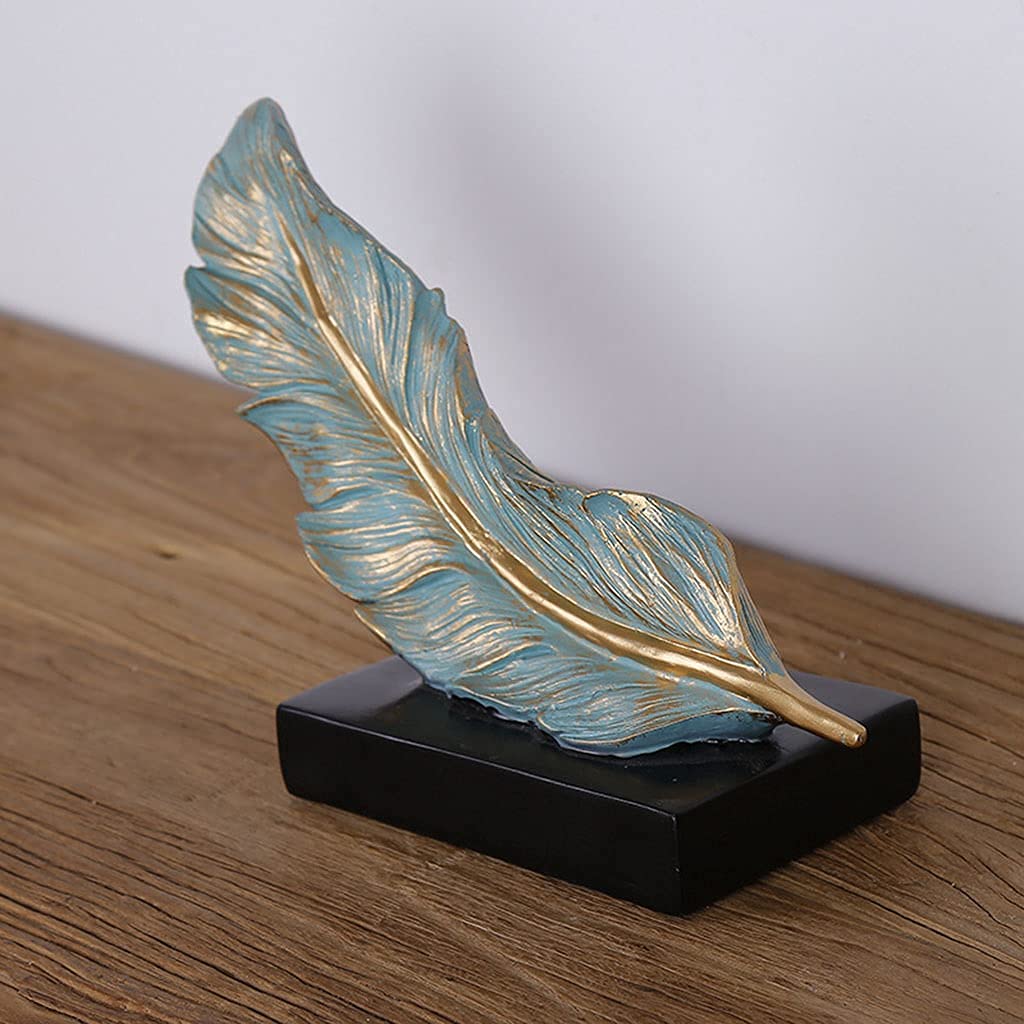 Resin Feather Sculpture Art Statue Feather Figurines Abstract Home Decoration for Wedding Party Bedroom Living Room Garden Office - Blue S