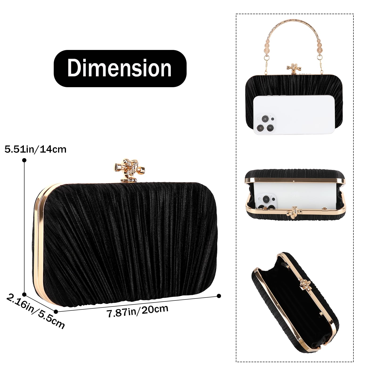 DA BODAN Womens Sparkly Rhinestone Sequin Glitter bag Clutch Evening Handbag Shoulder Bags Purse for Wedding Party Prom (2207-Black)