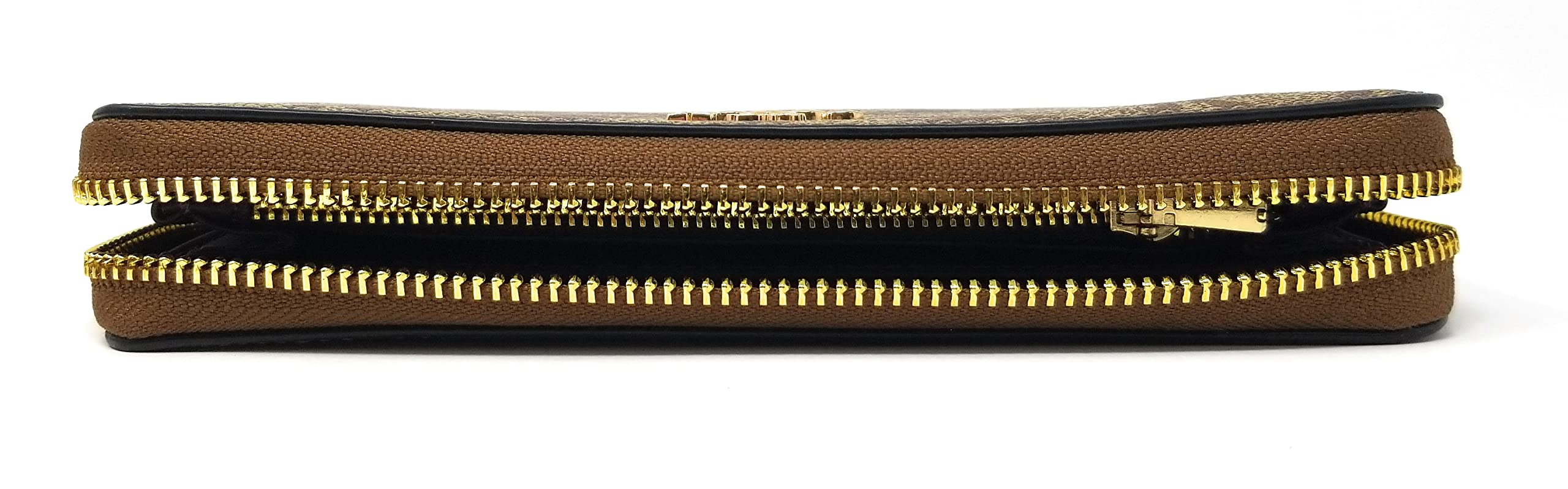 Coach Women's Long Zip Around Wallet (Signature Canvas, Khaki - Boysenberry)