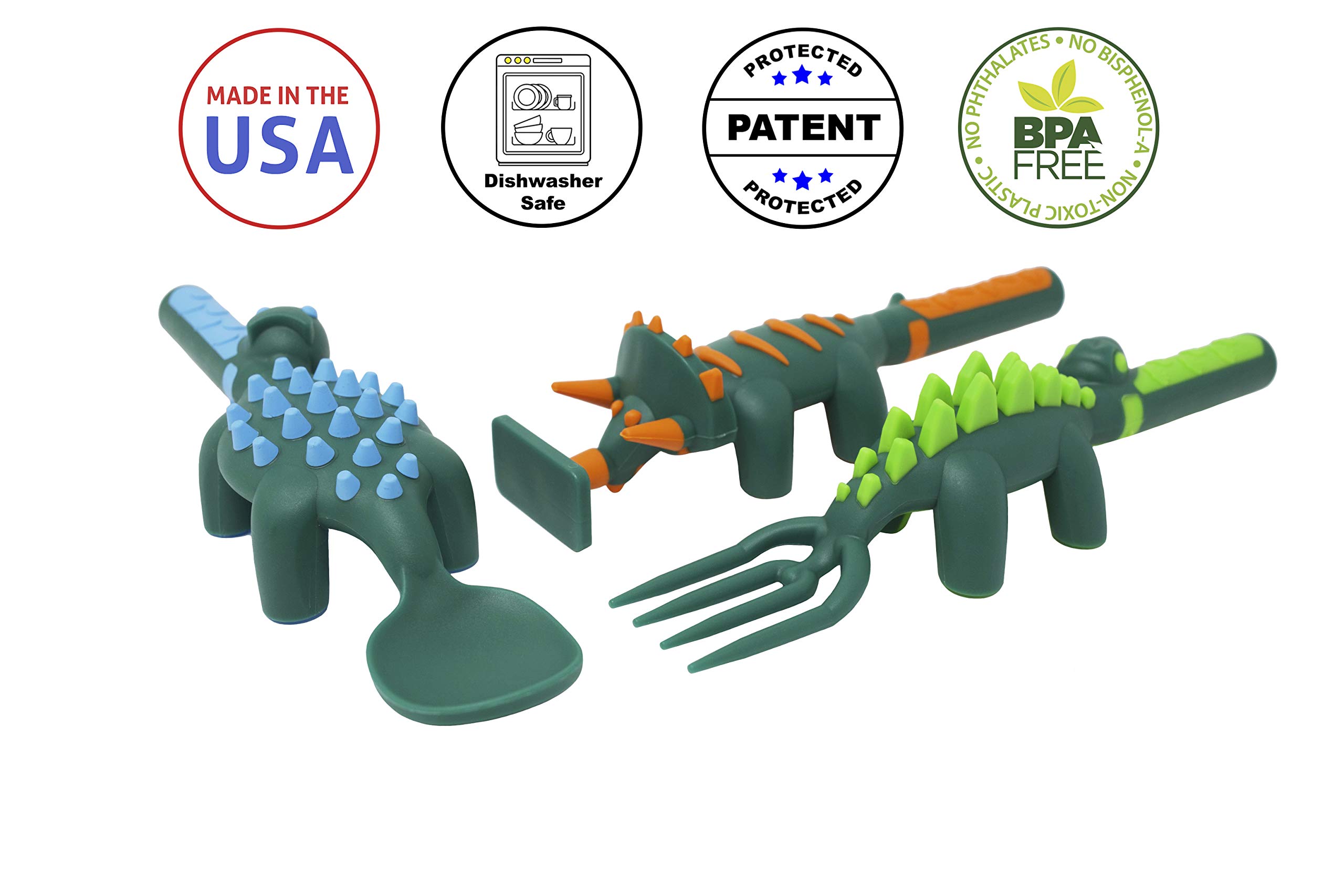 Constructive Eating Dinosaur Utensils - Made in USA - Toddler Utensils 1 Year Old - Baby Spoon - Toddler Utensils 2 Year Old - Toddler Silverware - Baby Forks 12-18 Months - Kids Silverware