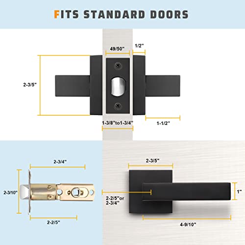 KNOBWELL 8 Pack Interior Door Handles Matte Black Modern Square Door Handle Knobs Classic No-Locking Passage Door Levers(No Lock, No Key)