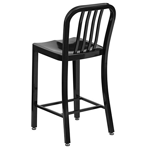 Flash Furniture Gael Commercial Grade 2 Pack 24" High Black Metal Indoor-Outdoor Counter Height Stool with Vertical Slat Back