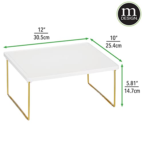 mDesign Metal Stacking Storage Organization for Shelves Inside Cabinet in Kitchen, Pantry, Cupboard, Fridge/Freezer, Organizer Stand for Plates, Bowls, Mugs, Ligne Collection, 4 Pack, White/Soft Brass