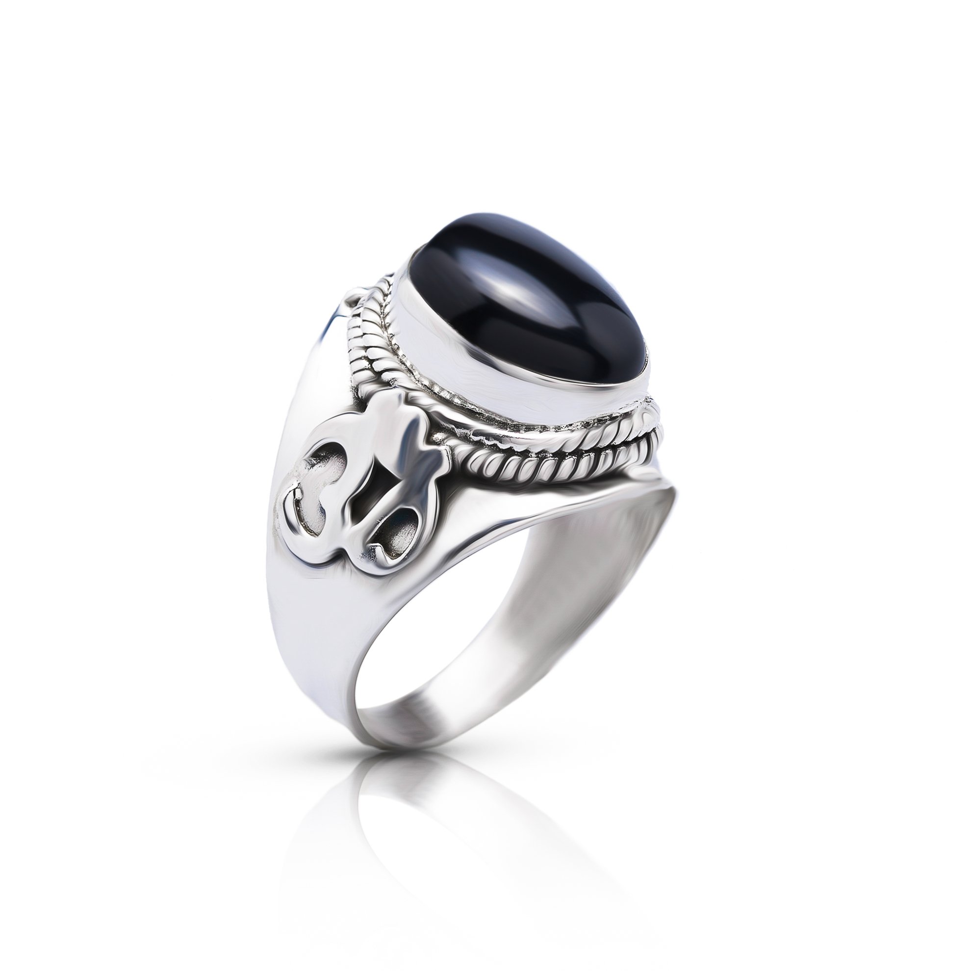 Black Onyx Oval Stone Vintage Gipsy Om Ring 925 Sterling Silver US Size 7 8 9 10 (7)