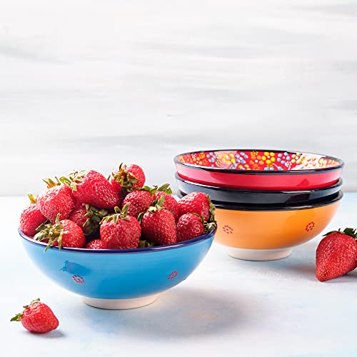Crystalia Decorative Turkish Ceramic Serving Bowl Set of 6, Handmade Multicolor Dipping Charcuterie Bowls (Large-4PCs)