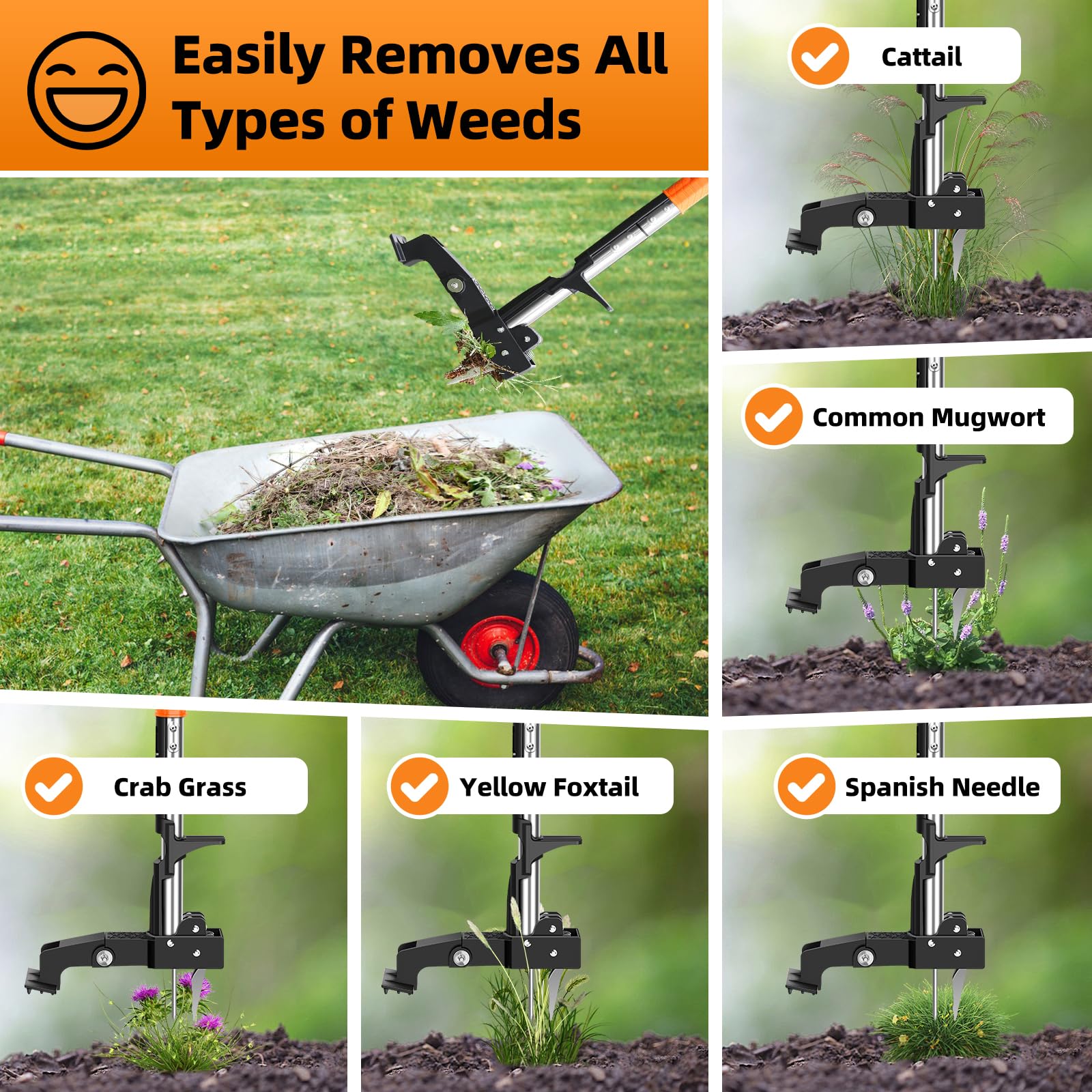 Elecshion Weed Puller Tool, Heavy Duty Stand Up Weed Puller with 39.3" Long Handle & 4 Tough Stainless Steel Claws, Detachable Weed Remover Tool for Lawn Garden without Bending, Pulling, or Kneeling