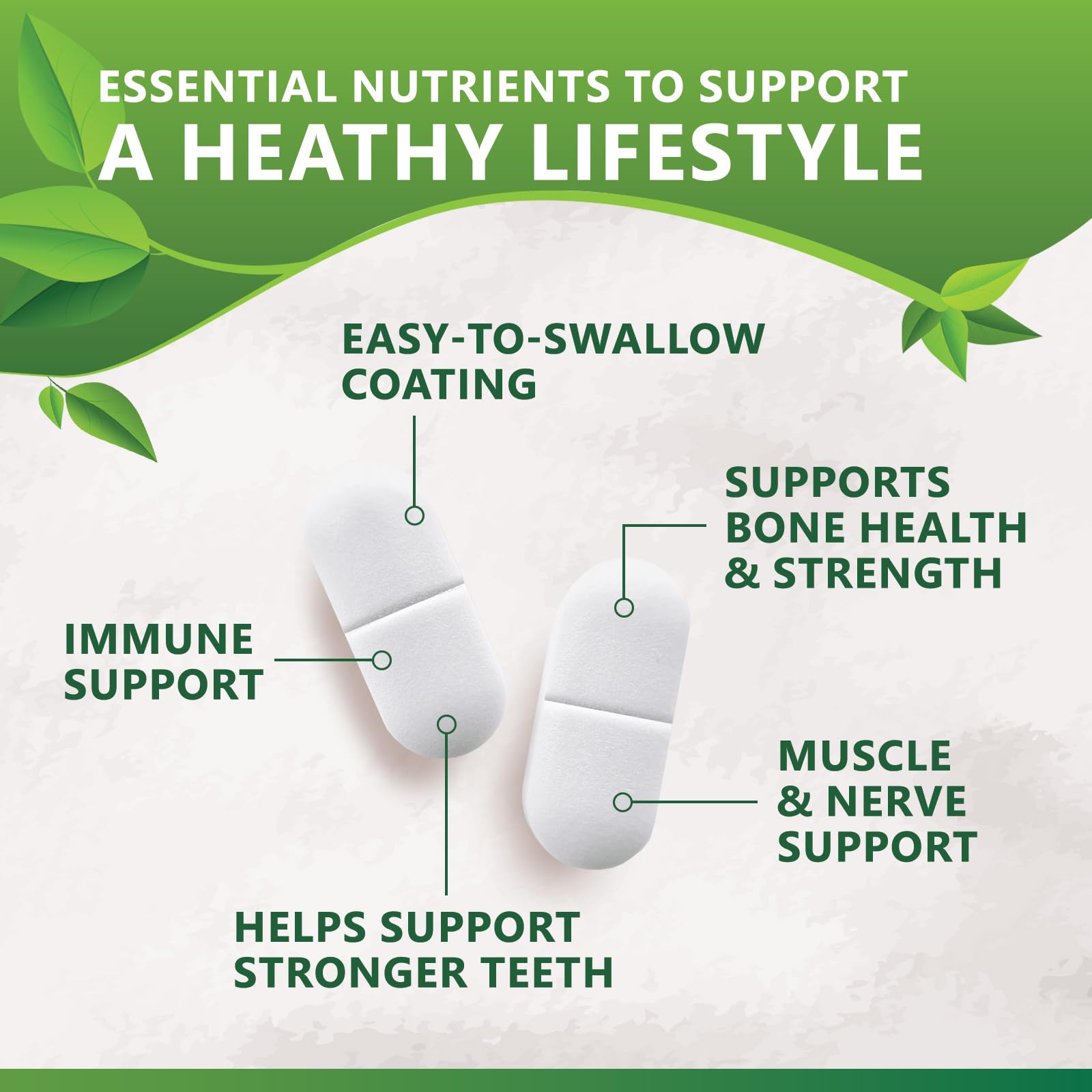 Calcium 1200 mg Plus Vitamin D3, Bone Health & Immune Support - Nature's Calcium Supplement with Extra Strength Vitamin D for Extra Strength Carbonate Absorption Dietary Supplement - 120 Tablets