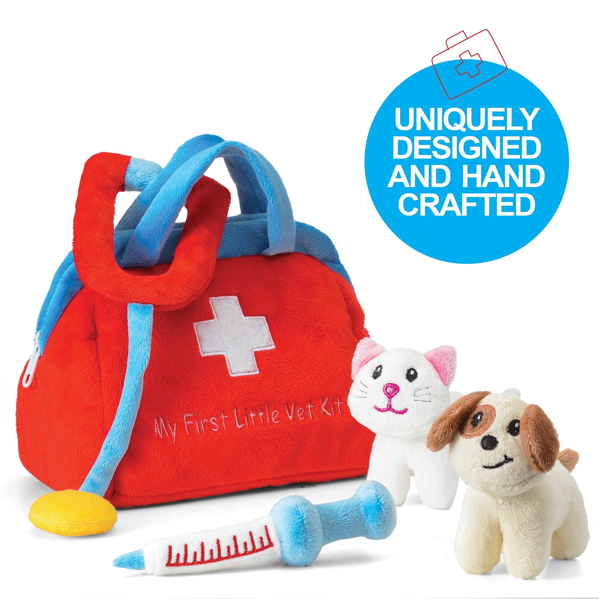 PREXTEX My First Vet Kit - Plush Playset with Plush Dog, Cat and Veterinary Bag, Stocking Stuffer, Holiday Present for Boys, Girls and Toddlers (5 pcs)