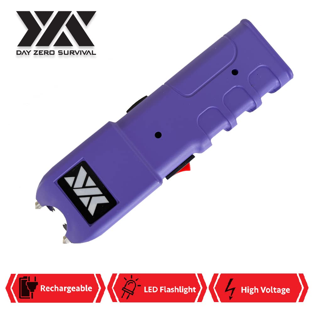 Day Zero Survival Purple Women Self Defense Stun Gun Heavy Duty 100 Billion Volt Rechargeable with LED Flashlight