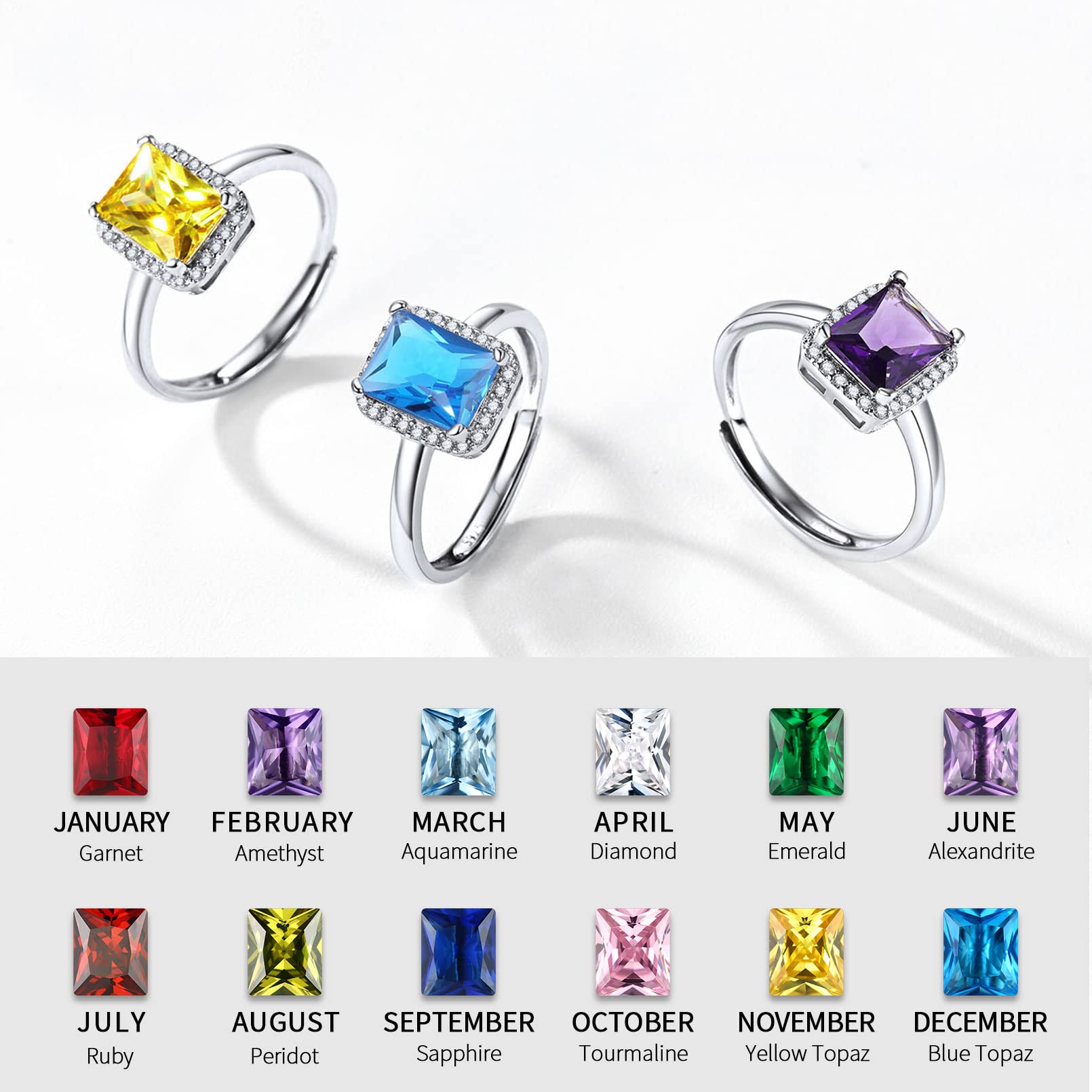 ChicSilver Emerald Cut Birthstone Ring, 925 Sterling Silver Simulated Green Emerald Rings for Women May Birthstone Jewelry