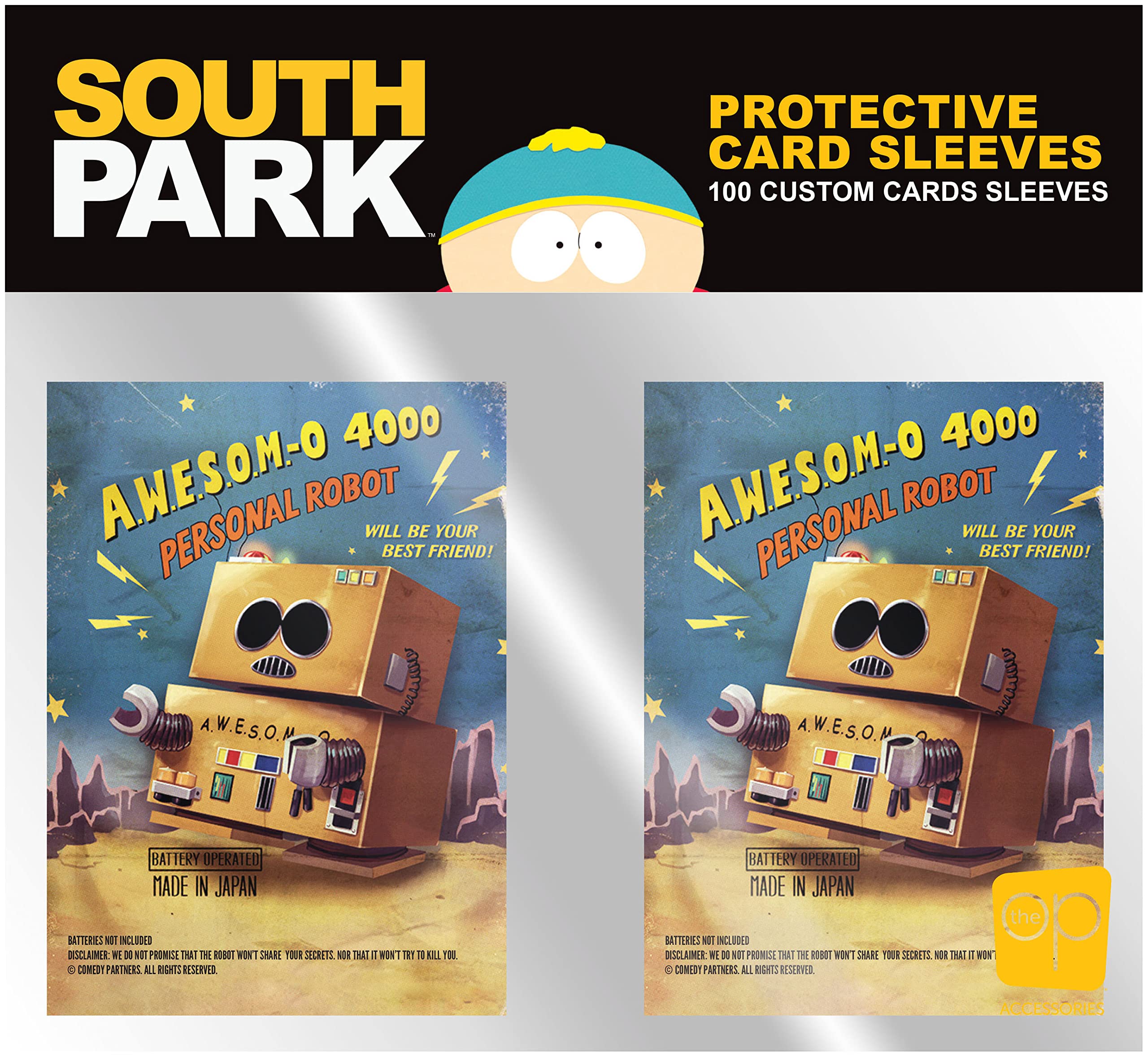 South Park Premium Card Sleeves | 100 Card Protector Sleeves | 64mm x 89mm Oversized Sleeves Fit Standard Size Playing Cards & Collector Cards | Cardsleeve Back Artwork Featuring Awesom-O Robot