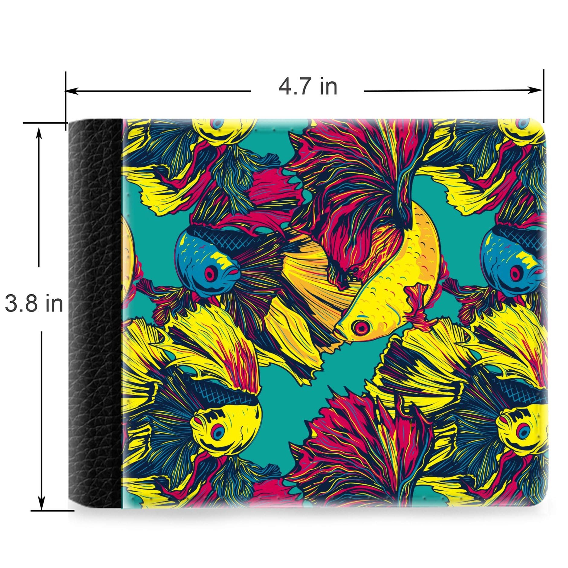 Ztion Unique Desige Pattern - Colorful Betta Fish Pattern, Slim Front Pocket Wallet Billfold RFID Blocking