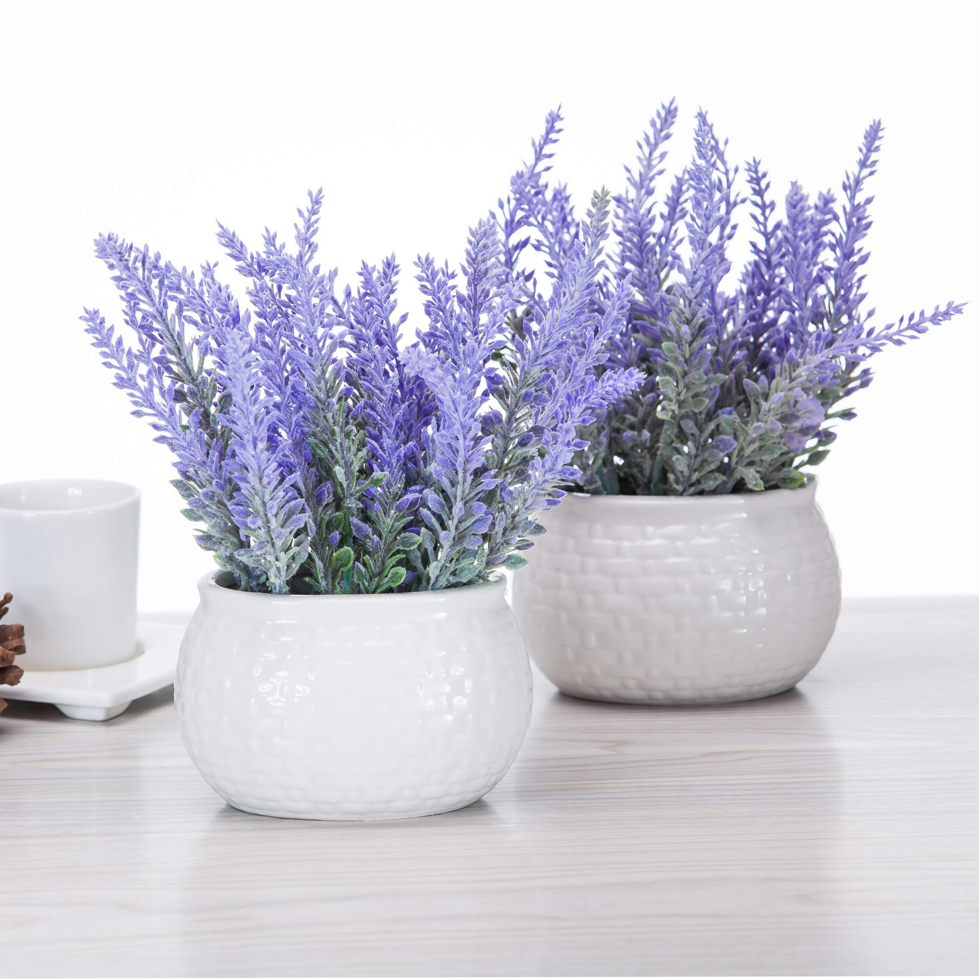 chuangxindaye Artificial Mini Potted Flowers Plant Lavender for Home Decor Party Wedding Garden Office Patio Decoration (Ceramics 2set)