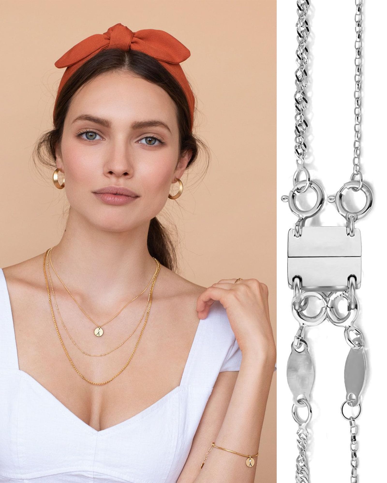 Dailyacc Layering Magnetic Necklace Clasp,18 K Gold and Silver Separator for Stackable Necklaces