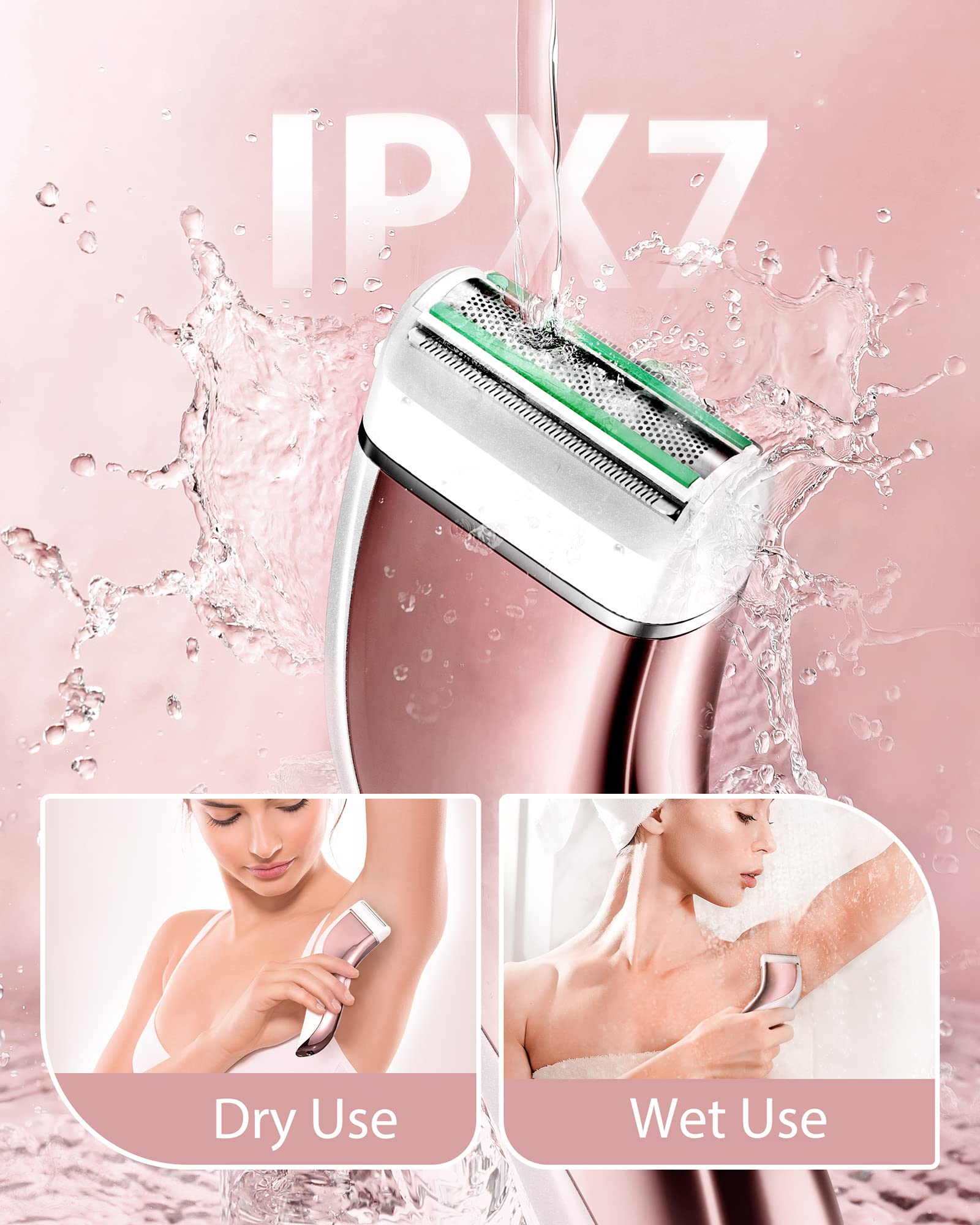 Electric Lady Shaver Waterproof IPX7 Bikini Trimmer with Replacement Blades and LCD Display Rechargeable Cordless Women Razor for Arm Legs Underarms Bikini Area