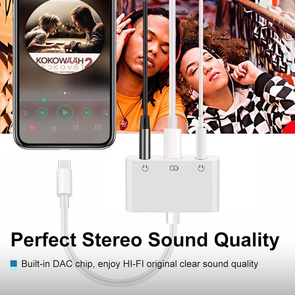 Ceotsak USB Type C to Dual 3.5mm Headphone Adapter, Supports Fast Charging, Compatible with iPhone 15, iPad Pro, Samsung Galaxy, OnePlus and More