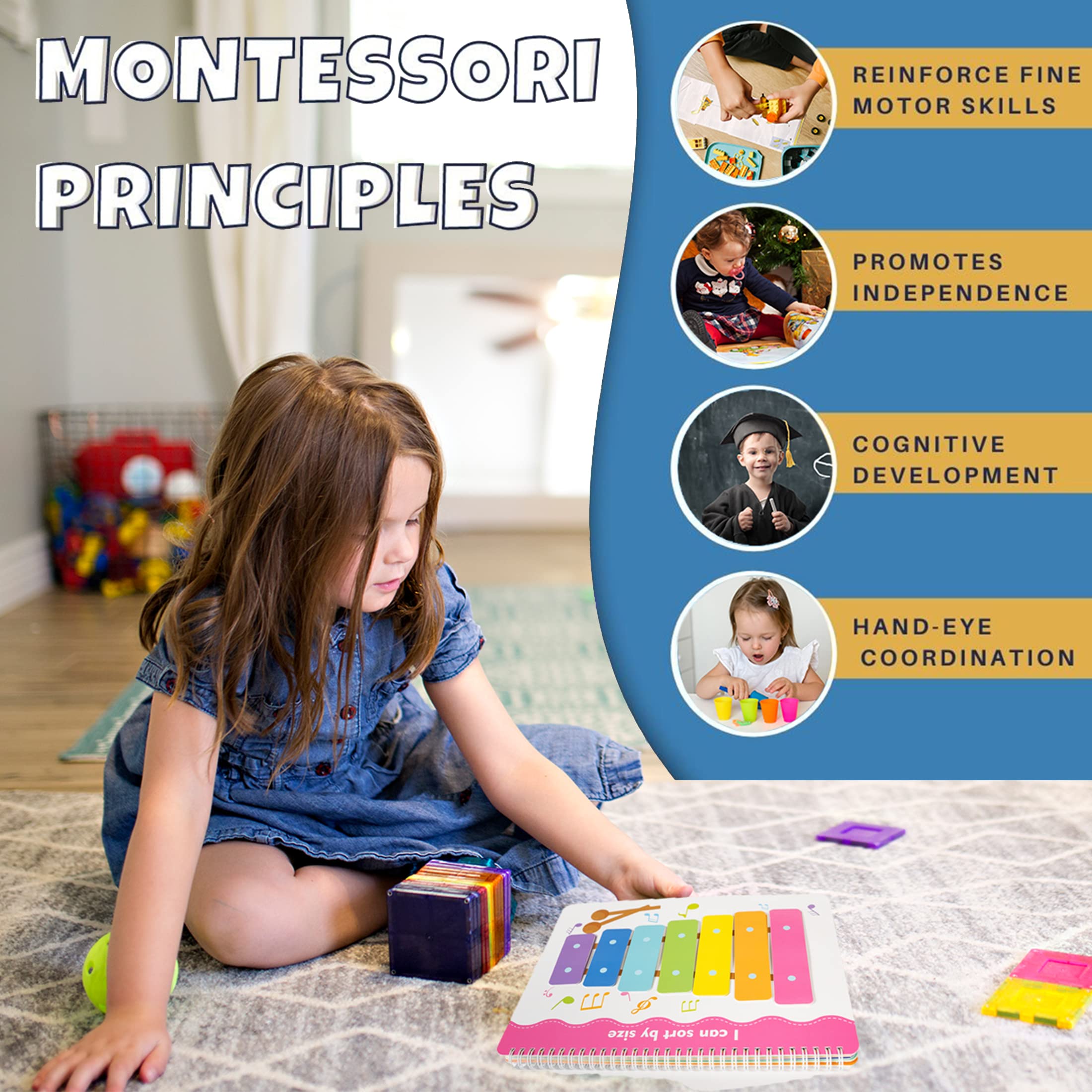 Twinventures Montessori Preschool Busy Book for Toddlers, Autism Sensory Educational Toys, Assembled Activity Binder for Early Learning, Preschool Learning Activities