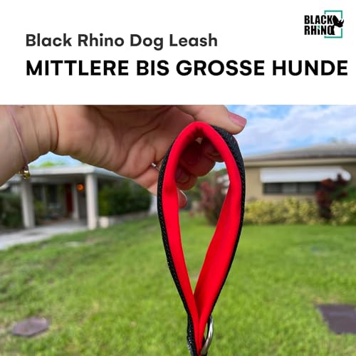 Black Rhino β Dog Leash Adjustable Length (3-5 Feet) with Soft Neoprene Padded Handle | Heavy Duty Lead for Easy Control | Small Medium Large Breeds | Reflective Stitching (Red/Black)