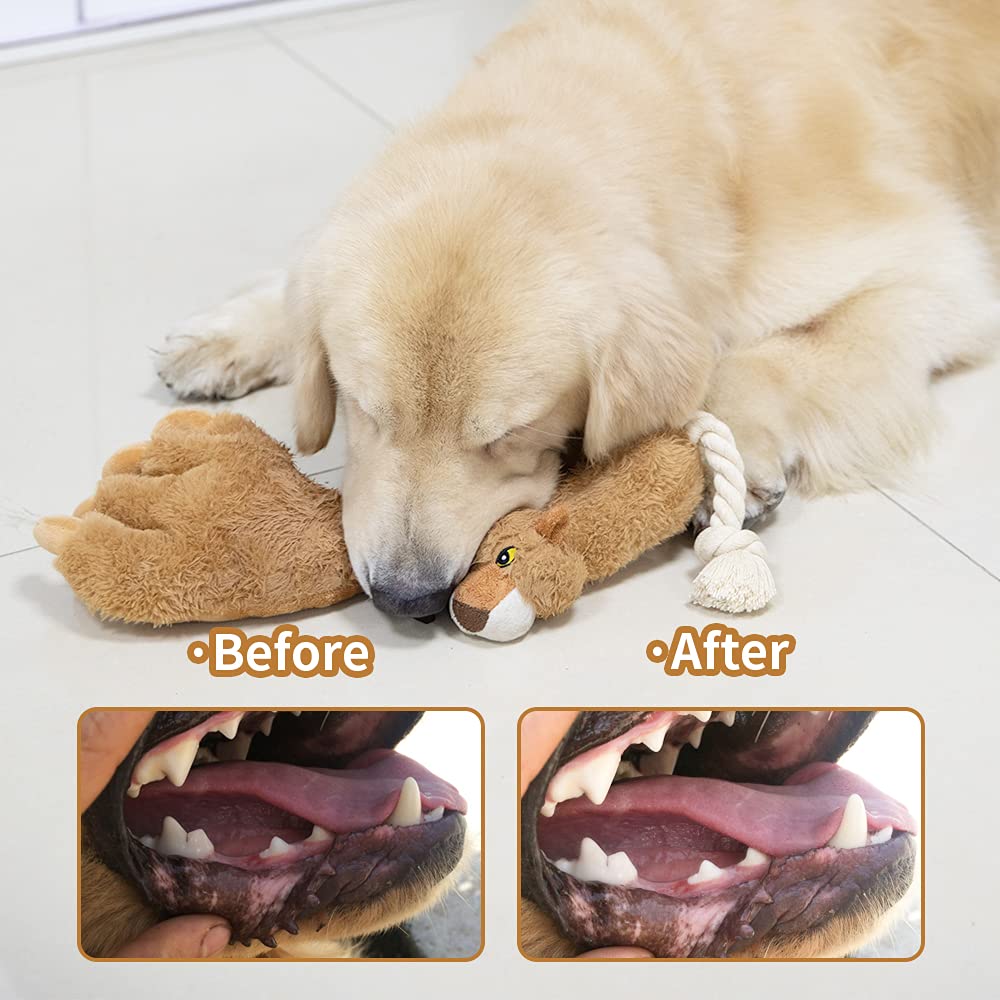 BZONZOON Plush Dog Toy Squeaky Durable, Soft, Interactive Squeaky Plush Toy with Reinforced Seams | Brown Bear's Paw