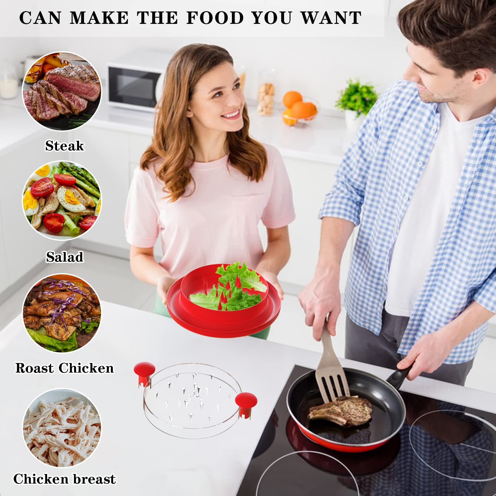 Chicken Shredder, 9.8" Visible Meat Shredder with Anti-slip Suction Cup and Brushes Heat Resistant Safe Chicken Shredder Tool Twist Chicken Shred Machine for Cooked Beef Chicken Vegetable Salad (Red)