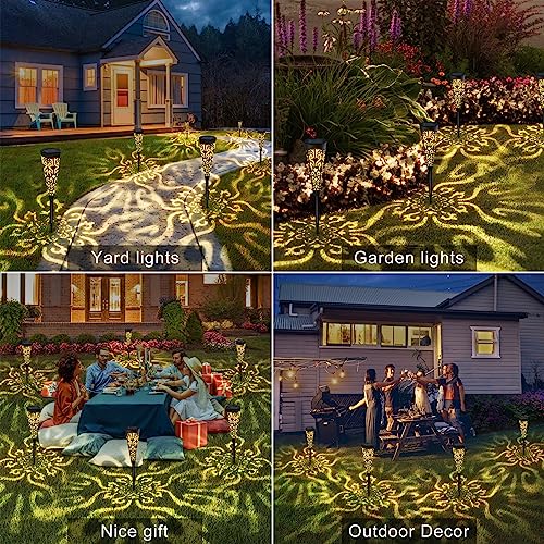 Go2garden Solar Lights Decorative, 6Pcs Tall Solar Stakes Lights Outdoor Waterproof for Patio, Yard, Pathway, Outdoor, Lawn Decor Landscape Lighting (Black)