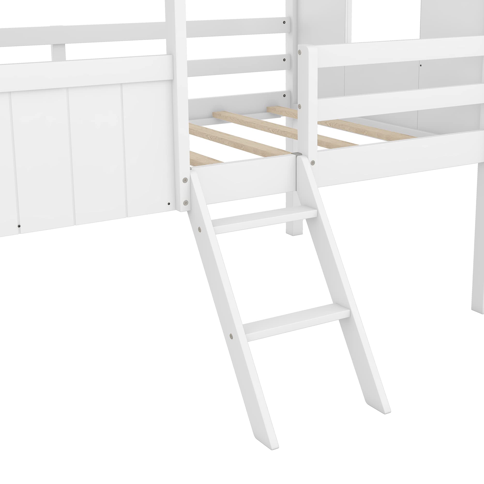 Harper & Bright Designs House Twin Bed for Kids, Low Loft Bed Frame Twin Size, Wood Kids Twin House Bed with Two Side Windows and Roof for Kids,Teens, Girls & Boys, No Box Spring Needed (White+Gray)