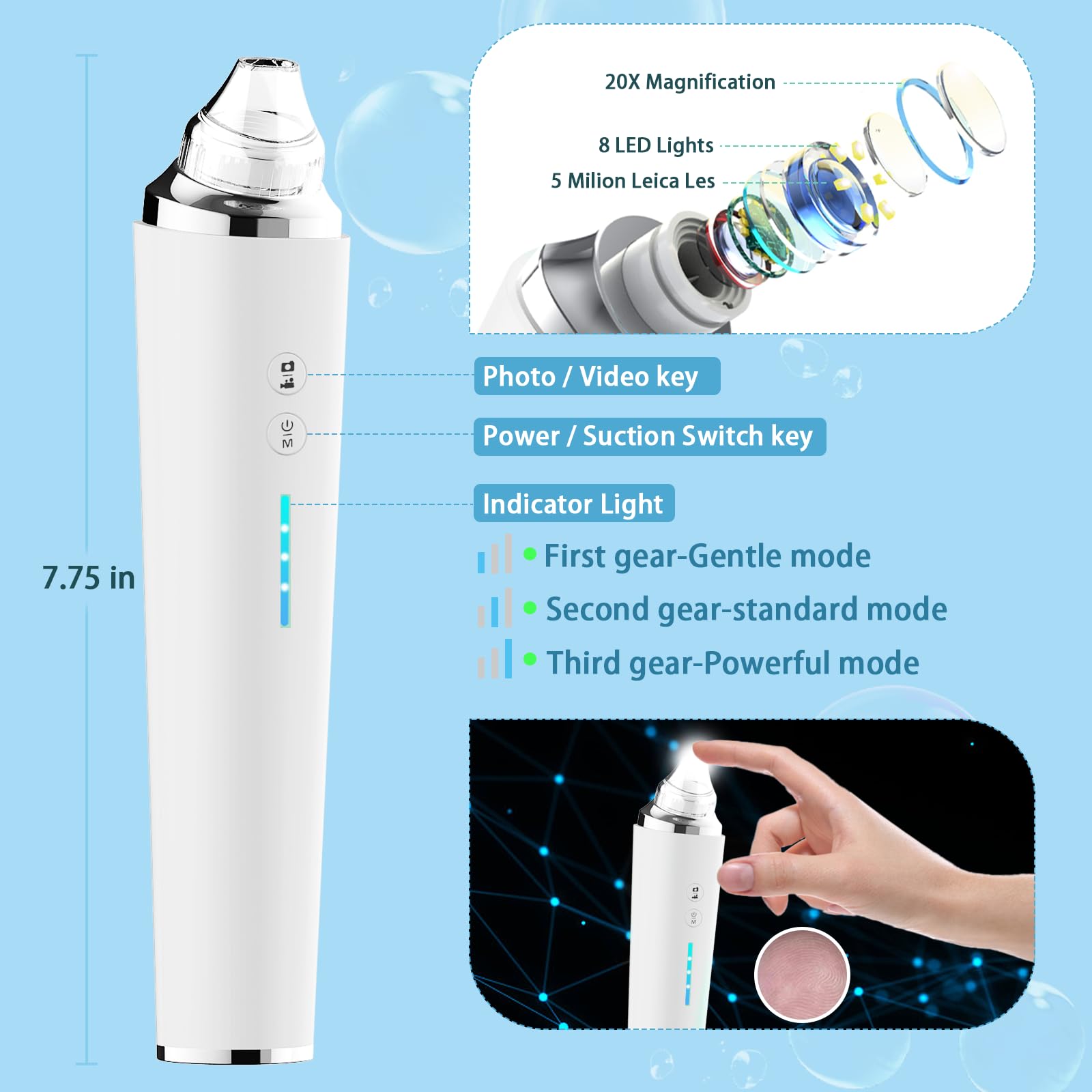 Blackhead Remover Pore Vacuum with Camera, Black Head Remover Suctioner 3 Suction Power & 6 Probes, WiFi Real-Time Skin Screen,Upgraded Pimple Vacuum Acne Comedone Extractor