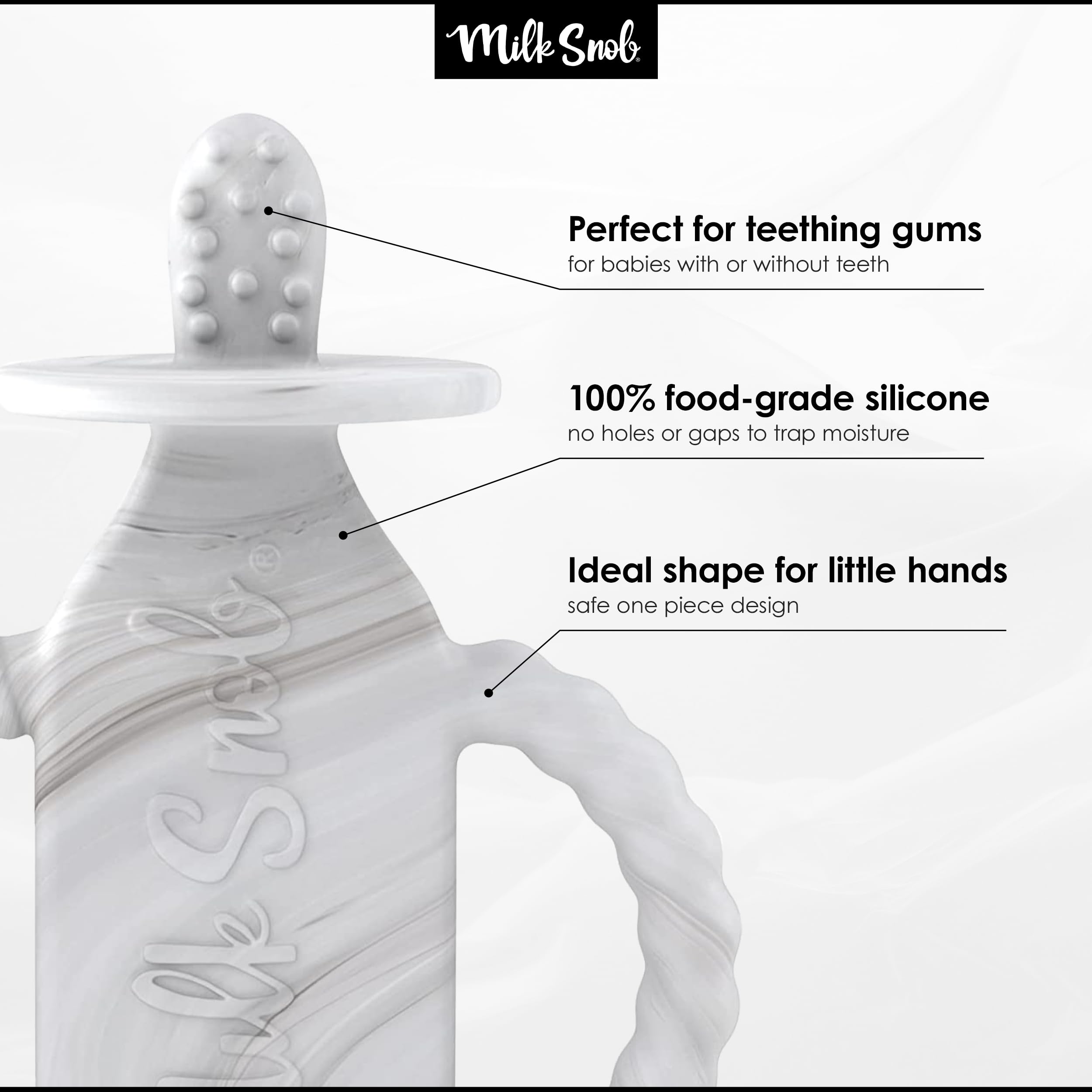 Milk Snob Calm 'n Cuddle Baby Teether - Car Seat Teether - Food-Grade Silicone - Baby Shower Teething Toy, Baby Essentials for 3+ Months - Easy to Clean - Designed in The USA (Cookies & Cream)