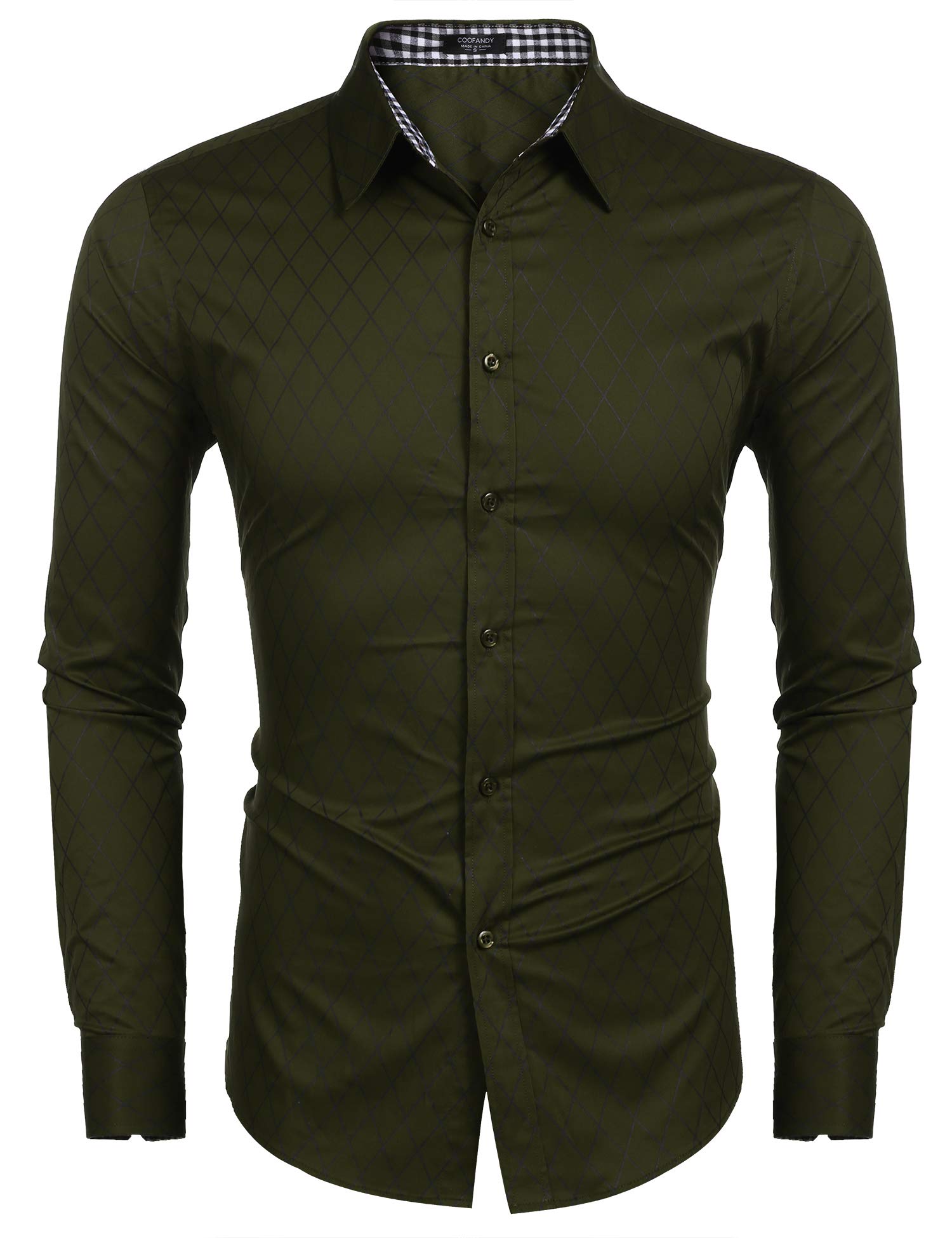 COOFANDY Mens Business Dress Shirt Long Sleeve Slim Fit Casual Button Down Army Green, Large