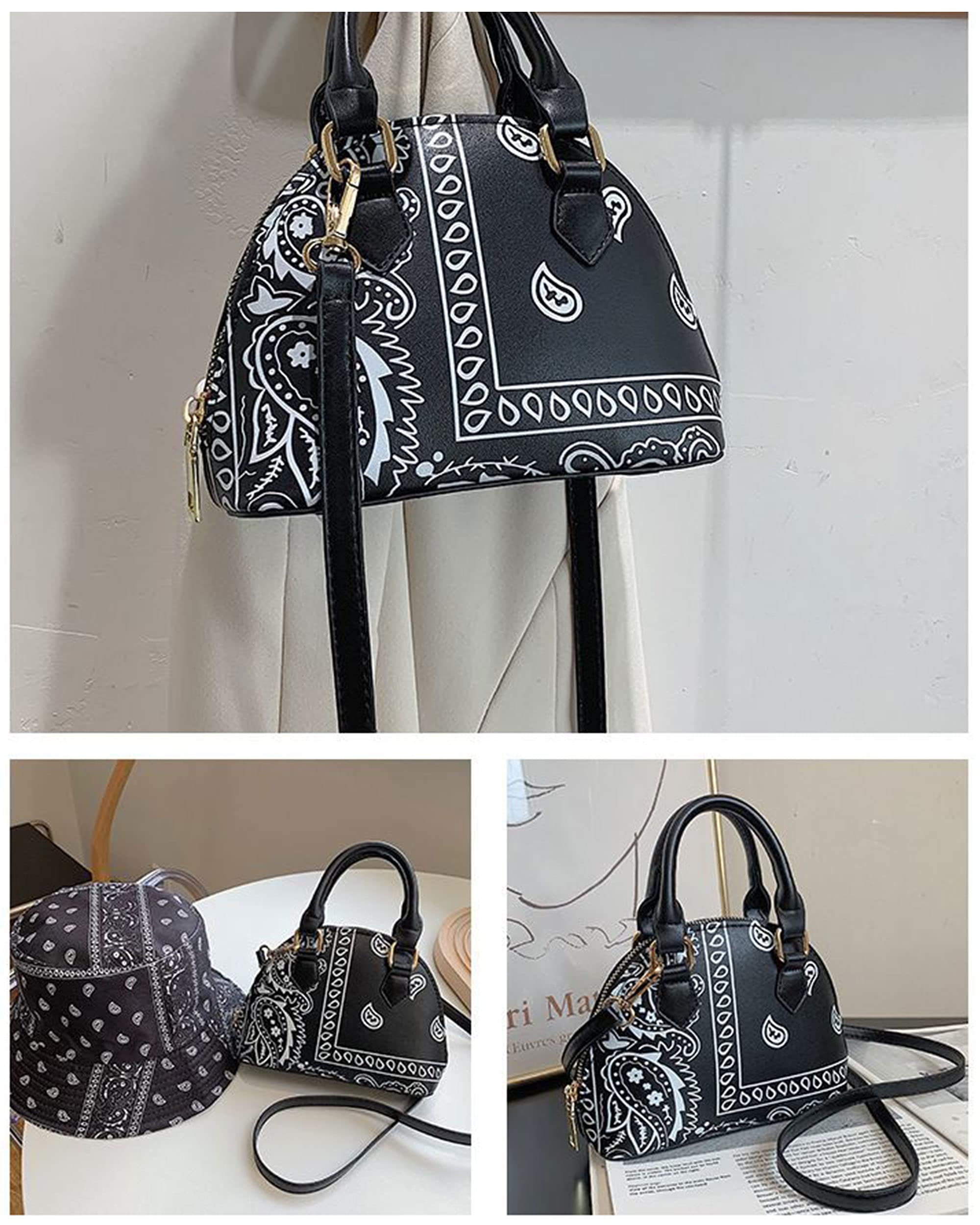 U Scinan Patent Leather Top Handle Tote Bag Mini Zip Around Dome Shoulder Bag Shell Shape Cross Body Handbag Purse Satchel