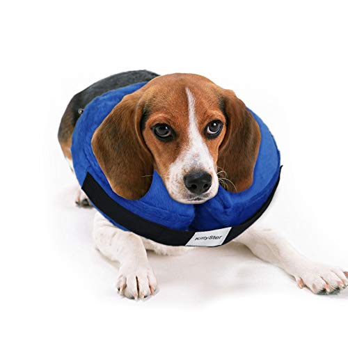 KittyStar Soft Inflatable Dog Cone Collar, Protective Inflatable Collar for Dogs and Cats, Adjustable Pet Recovery Cone After Surgery (M, Blue)