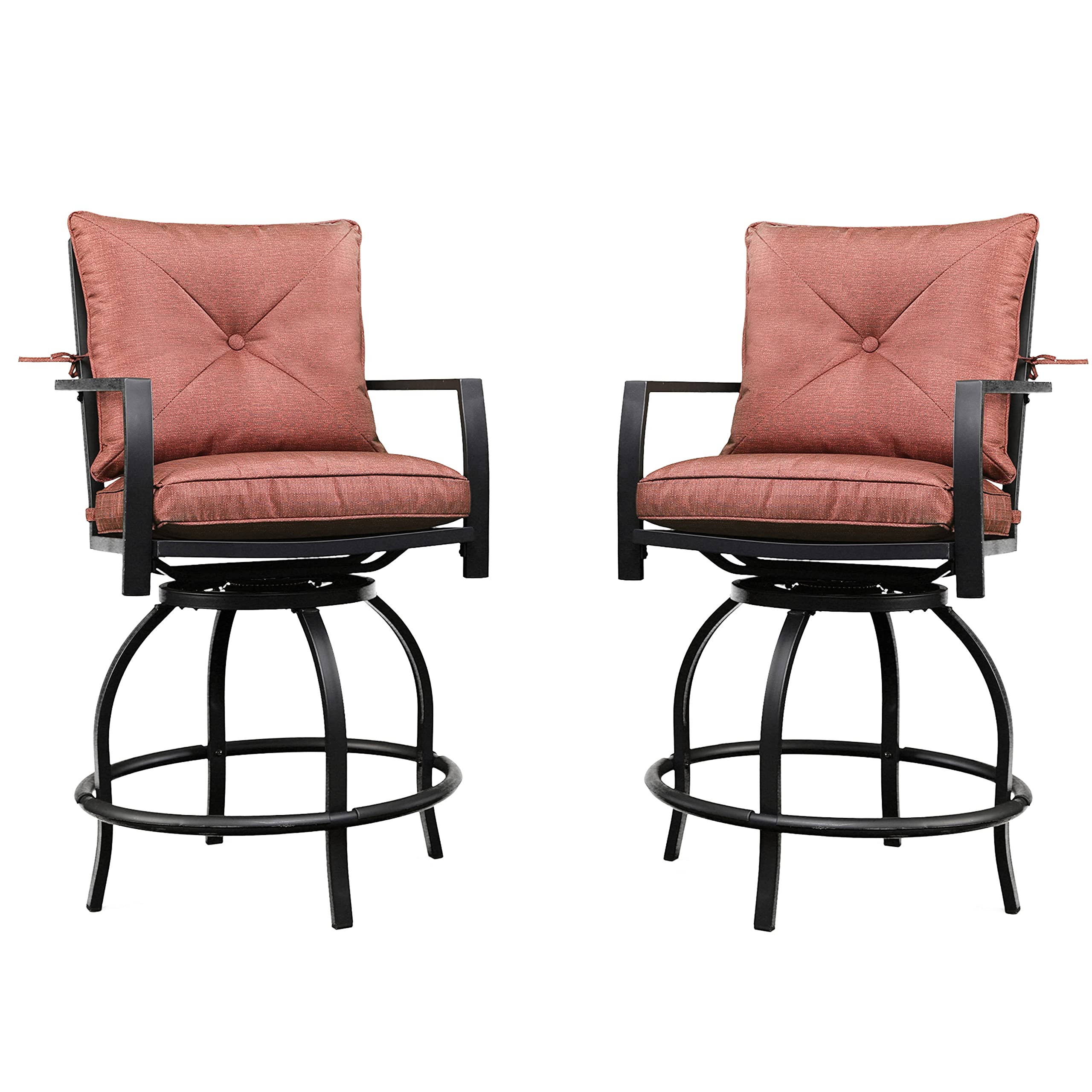 LOKATSE HOME Patio Height Set of 2 Outdoor Swivel Bar Stools with Seat and Back Cushions, 2 Chairs, Red
