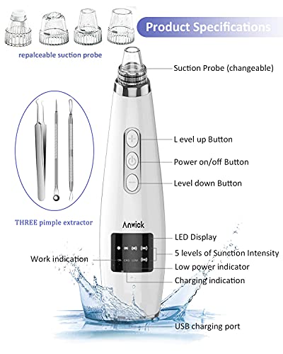 Blackhead Remover Pore Vacuum - Upgraded Strong Suction Electric Pore Cleanser Beauty Device for Deep Facial Skin Cleaning - 5 Adjustable Suction, 6 Different Replacement Probes, USB Rechargeable