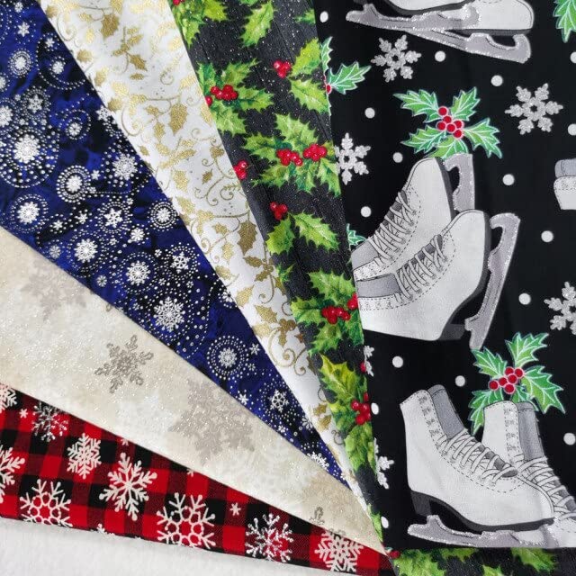 PUMCRAFT Sewing Fabric 6pc 32cm x 25cm Glitter Christmas Skating Snowflakes X'Mas Silver Stamping Vivid Bundle Cotton Fabric Patchwork Tissue Telas DIY - 6pcs 32cm X 25cm Fabric Patchwork Craft