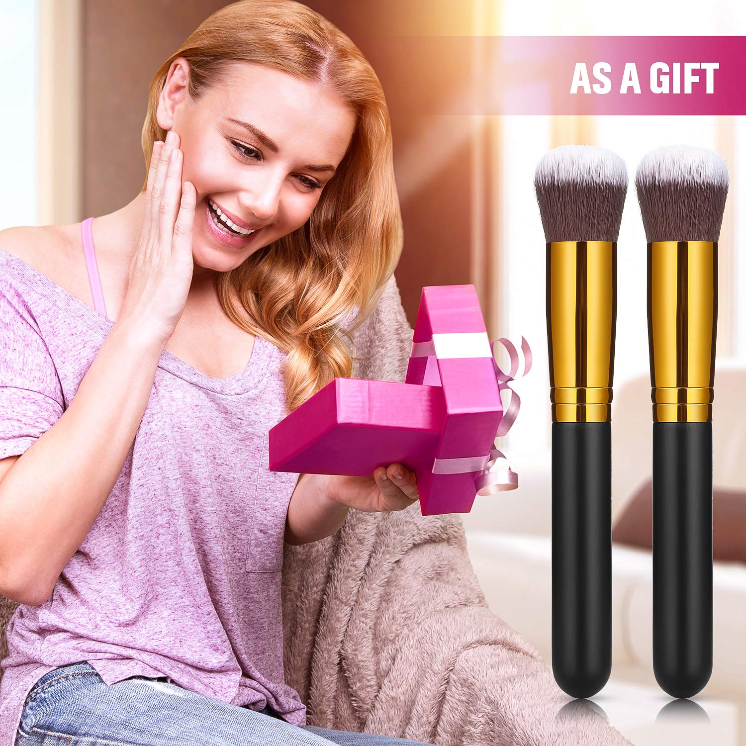 Blulu 2 Pack Self Tanner Brush Kabuki Foundation Brush Large Sunless Tanning Face Brush Easily Apply Self Tanner to Face and Blend Areas for Men Women (Round Head)