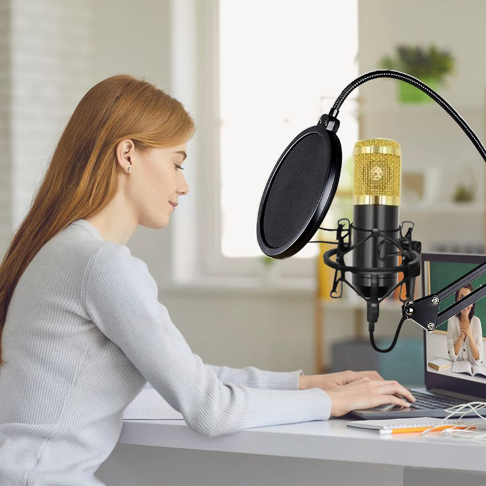 CYXZIM Professional Studio Microphone Kit, USB Condenser Recording Mic with Boom Arm for Gaming, Podcast, Live Streaming, Recording and YouTube Videos