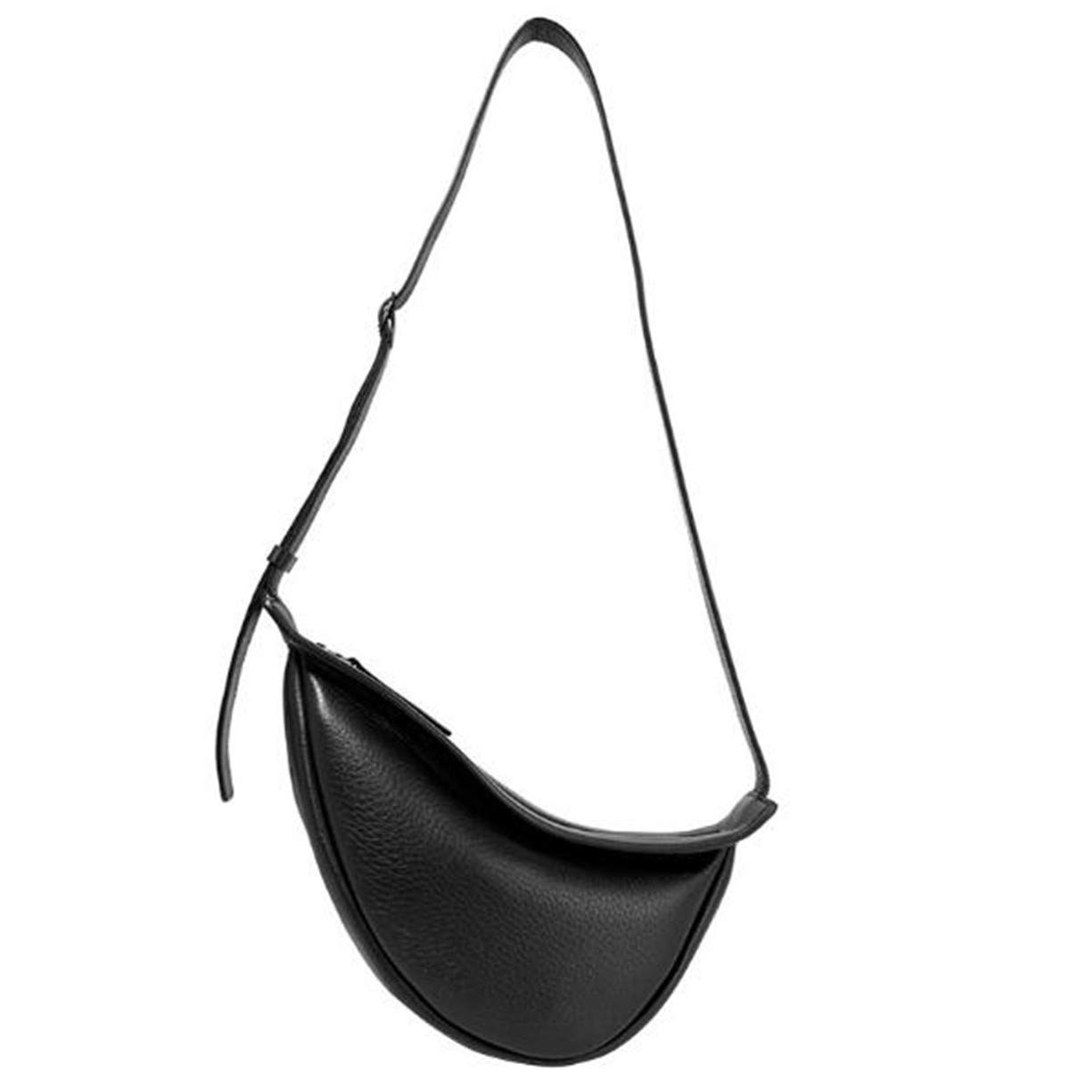 Revin-Sky Spring Woman Shoulder Bag Wide Single Strap Zipper Half Moon PU Leather Chestbag-Black