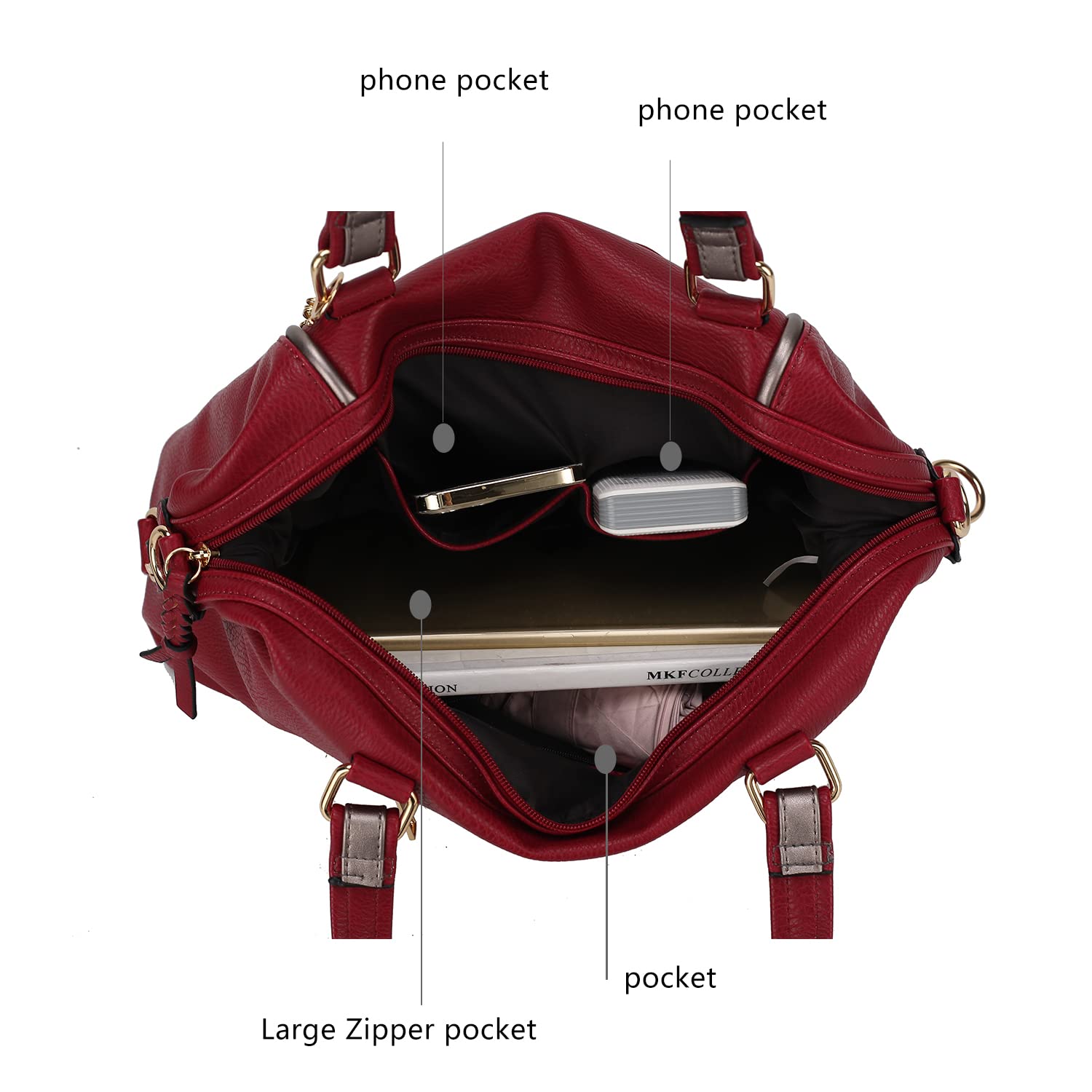 MKF Collection Lightweight Satchel Travel Bag for women, Vegan Leather Large Shoulder Handbag Purse