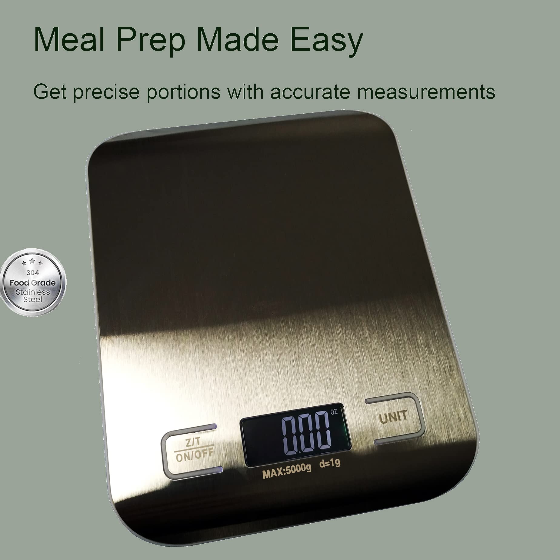 Digital Food Kitchen Scale Baking, Cooking, Keto and Meal Prep, Small, 304 Stainless Steel, High Precise Measuring Scale for Food Ounces and Grams, Blue Surface with Backlit LCD Display