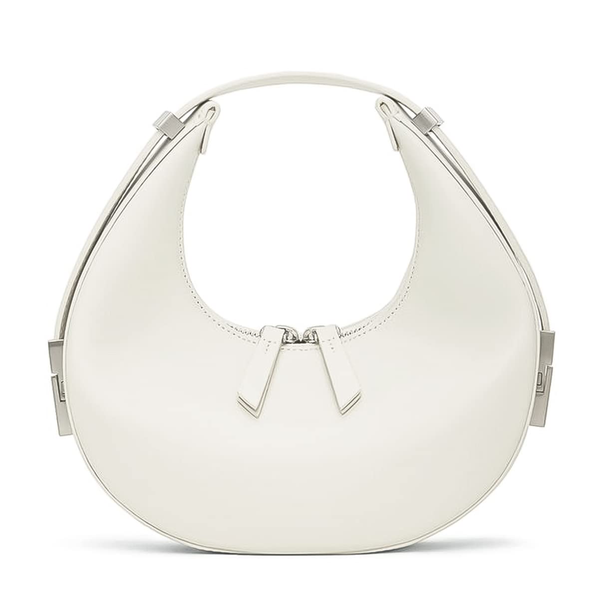 Crescent Hobo Bag for Women Y2k Underarm Purse Top Handle Dumpling Handbag with Zipper, White