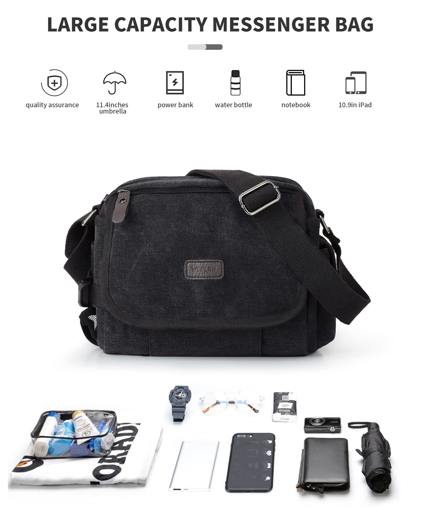 Canvas Satchel Bag men,Classic small Messenger Bag for Men,Crossbody Bag Aesthetic small,Unisex Classic Canvas Shoulder Bag for women, Bookbag for Work,black.