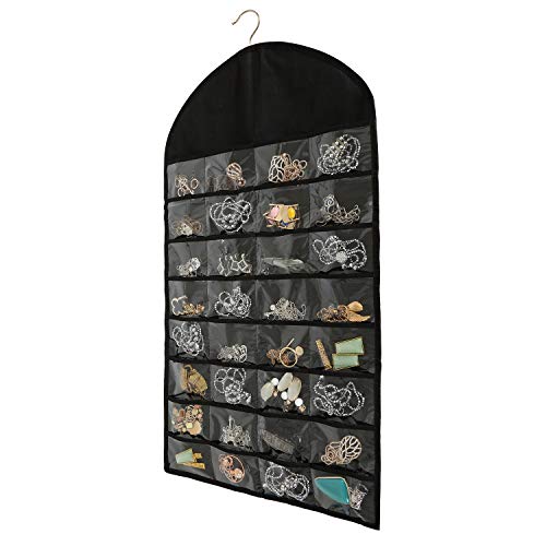 Foraineam 3 Pack Hanging Jewelry Organizer 32 Pockets 18 Hook and Loops Necklace Holder Earrings Bracelet Ring Display Storage Bag