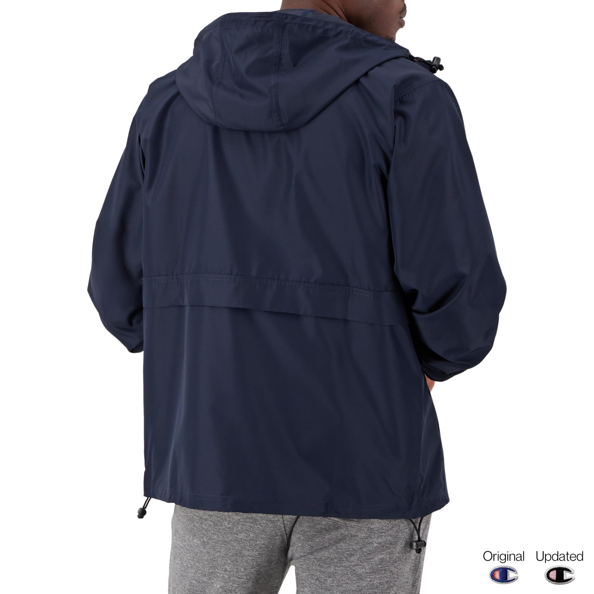 Champion, Stadium Full-Zip, Wind, Water Resistant Jacket for Men, Navy Small Script