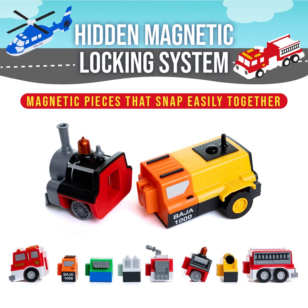 POPULAR PLAYTHINGS Mix or Match Vehicles Orange, Magnetic Toy Play Set, 21 Pieces
