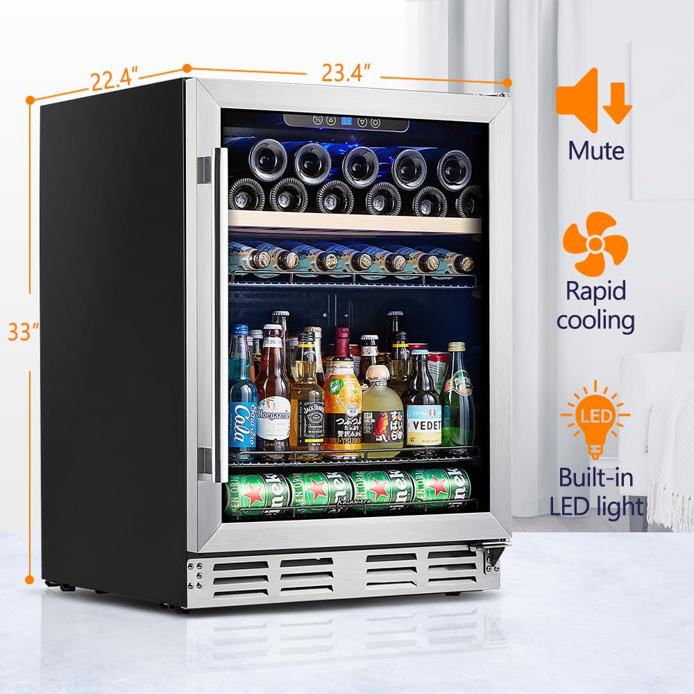 Kalamera Mini Fridge 24β Beverage and Wine Cooler Built-in or Freestanding - 118 Cans & 16 Bottles Capacity Wine Refrigerator Cooler